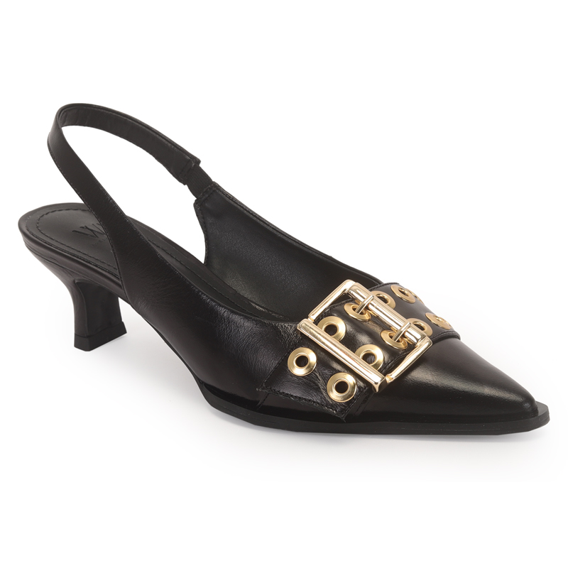 Slingback Couro Com Tira Ilhos E Fivela 5cm